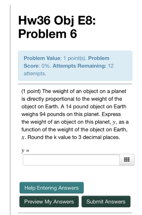 Solved Hw36 Obj E8: Problem 5 Problem Value: 1 point(s). | Chegg.com