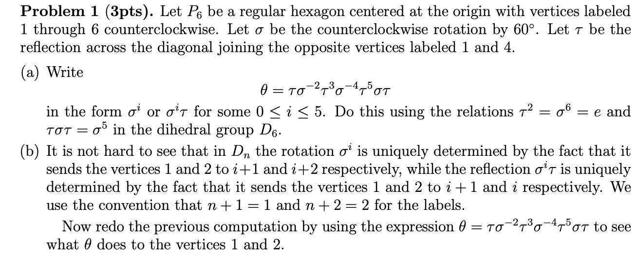 Solved Problem 1 (3pts). Let P6 be a regular hexagon | Chegg.com