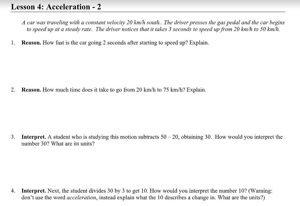 Solved Lesson 4: Acceleration - 2 A car was traveling with a | Chegg.com