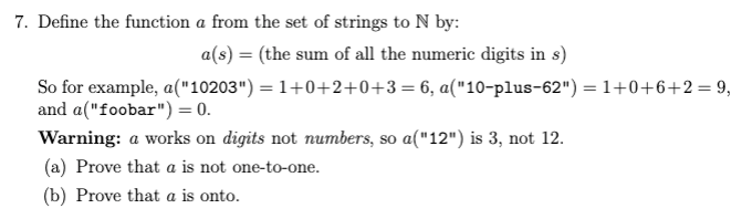 Solved 7. Define the function a from the set of strings to N | Chegg.com