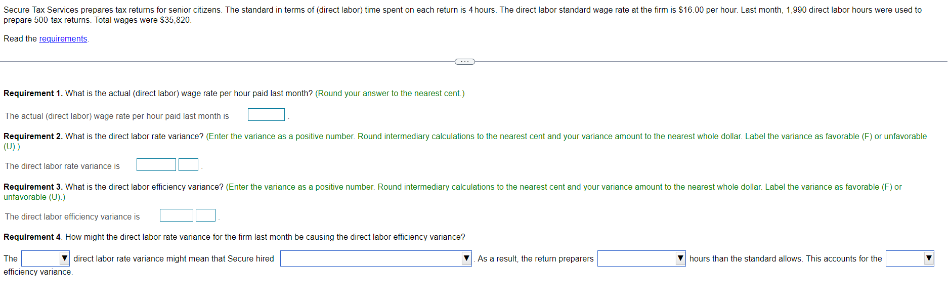 Solved Requirement 4 options 1. favorable/ unfavorable 2. | Chegg.com