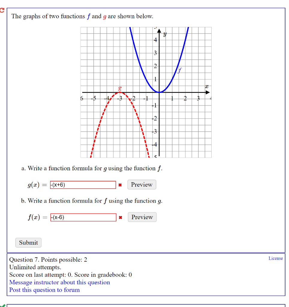 Solved The graphs of two functions f and g are shown below. | Chegg.com