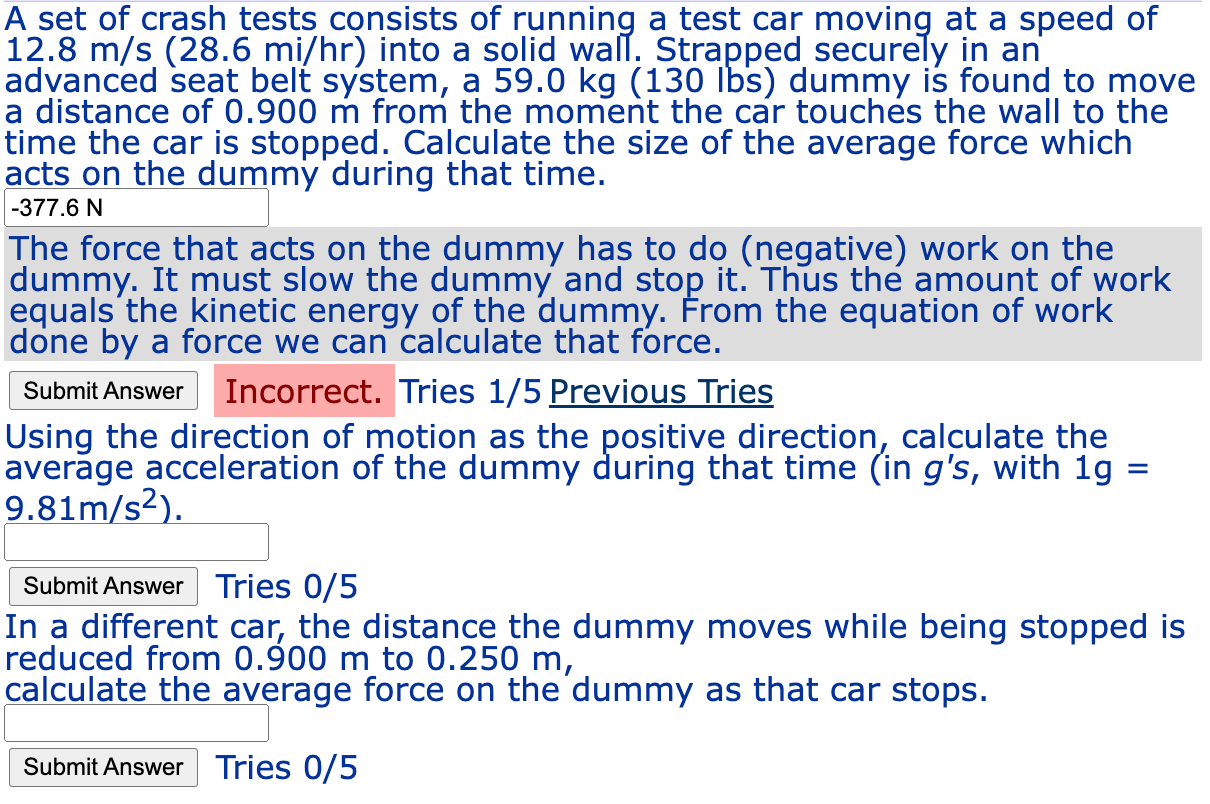 Solved A set of crash tests consists of running a test car | Chegg.com