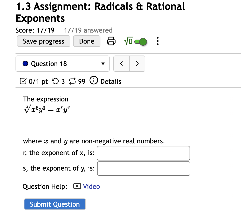 Solved 1.3 Assignment: Radicals \& Rational Exponents Score: | Chegg.com