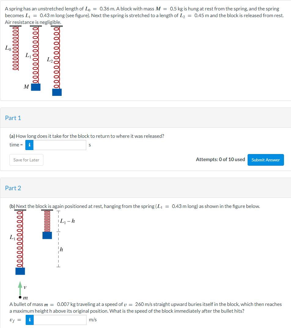Solved A spring has an unstretched length of L0=0.36 m. A | Chegg.com