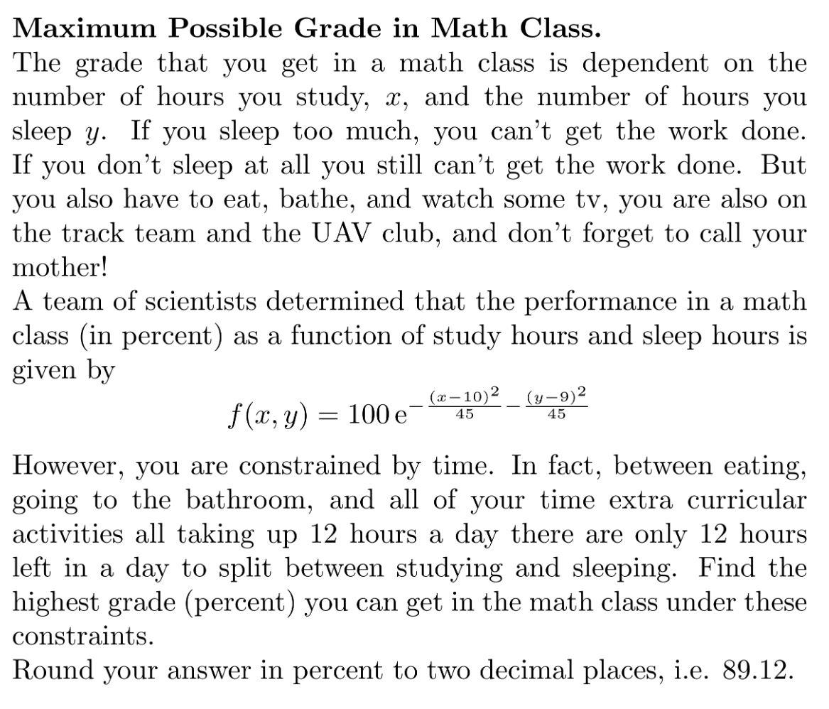Solved Maximum Possible Grade in Math Class. The grade that | Chegg.com