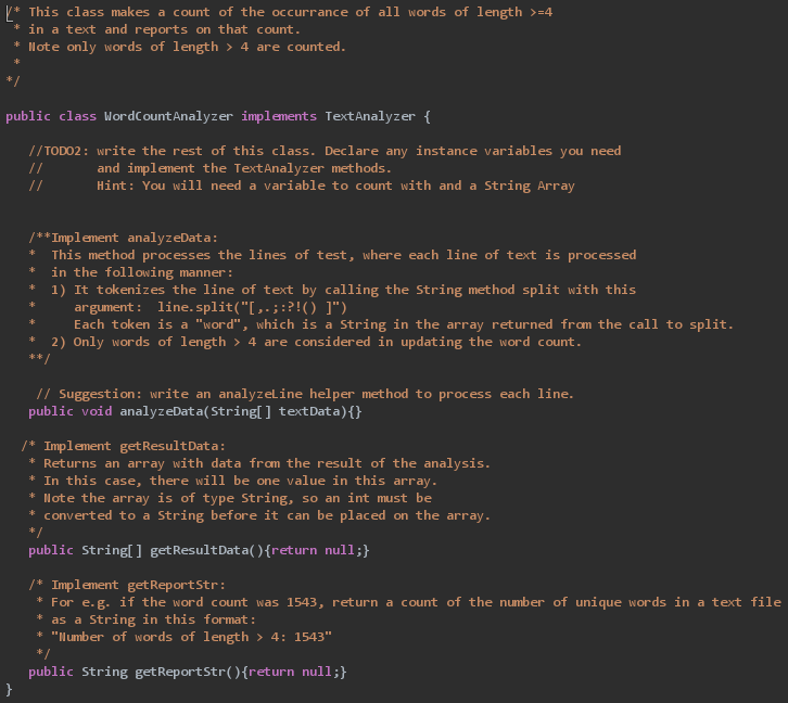 Project 6: Text Analyzer A Framework for Analyzing | Chegg.com