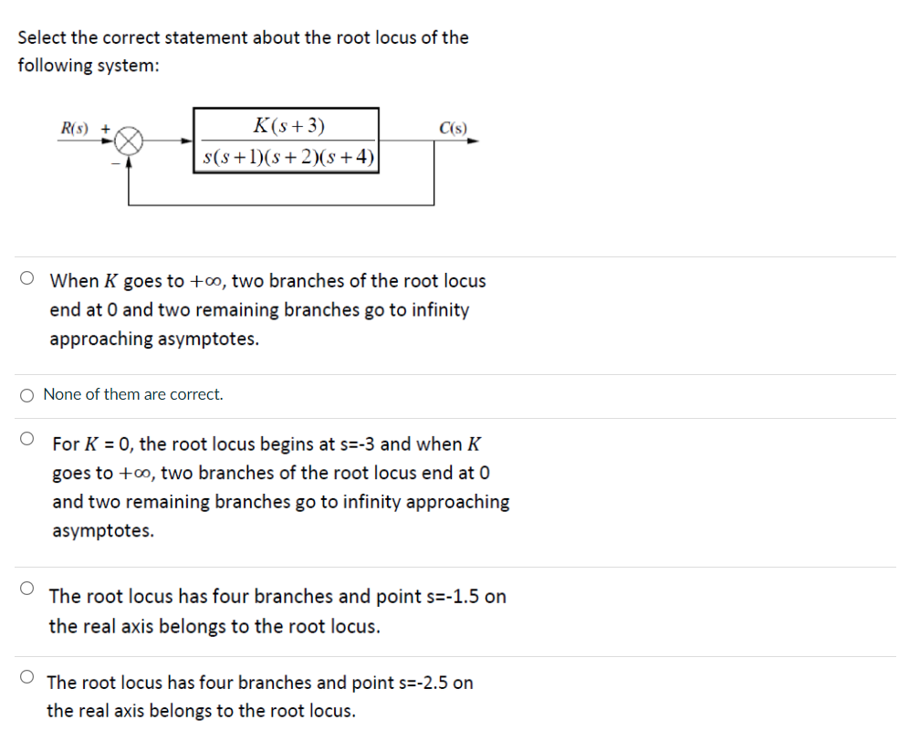 Solved Select the correct statement about the root locus of | Chegg.com