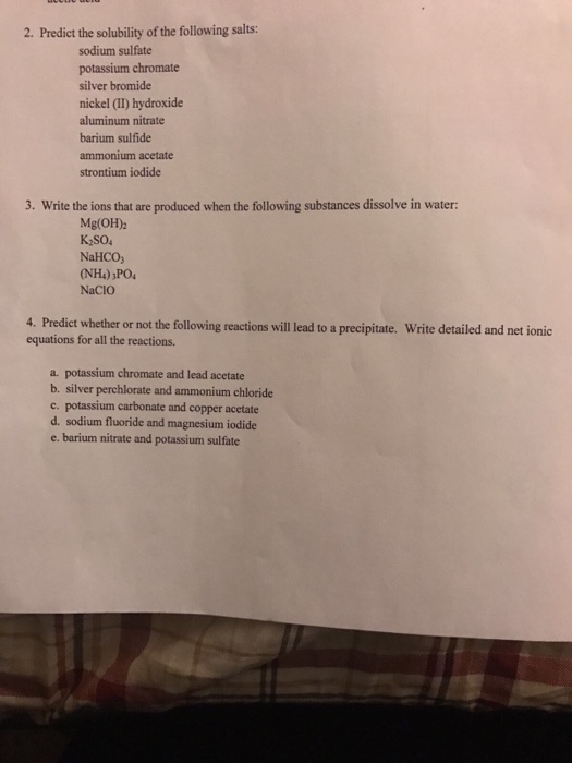 Solved Predict the solubility of the following salts: | Chegg.com