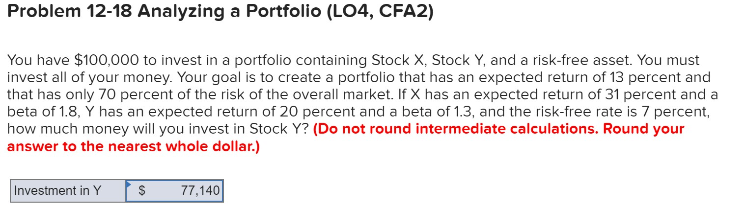 Solved Problem 12-18 Analyzing a Portfolio (LO4, CFA2) You | Chegg.com