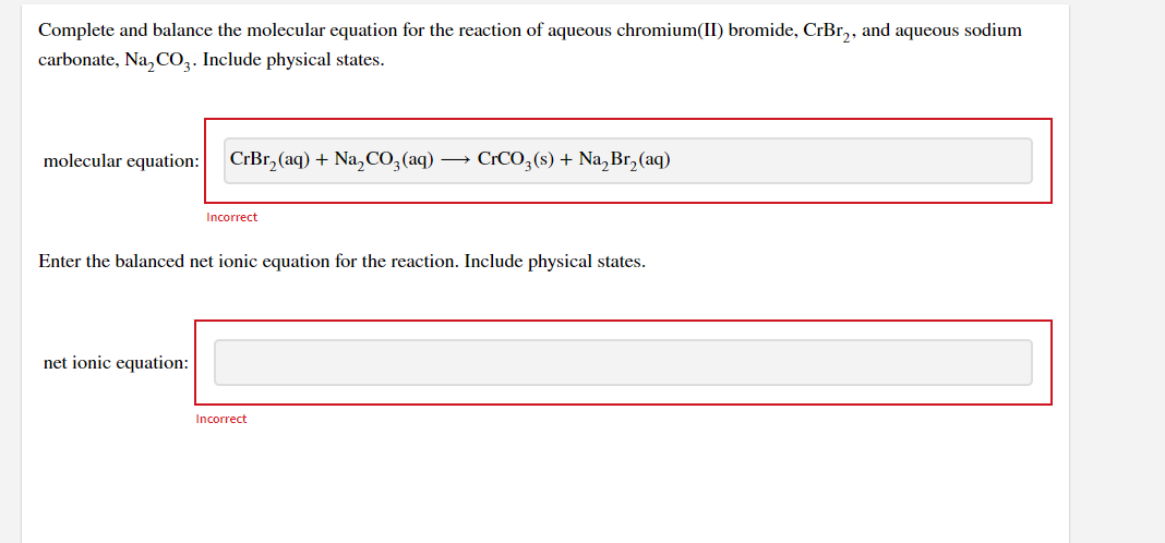 Solved Complete and balance the molecular equation for the | Chegg.com