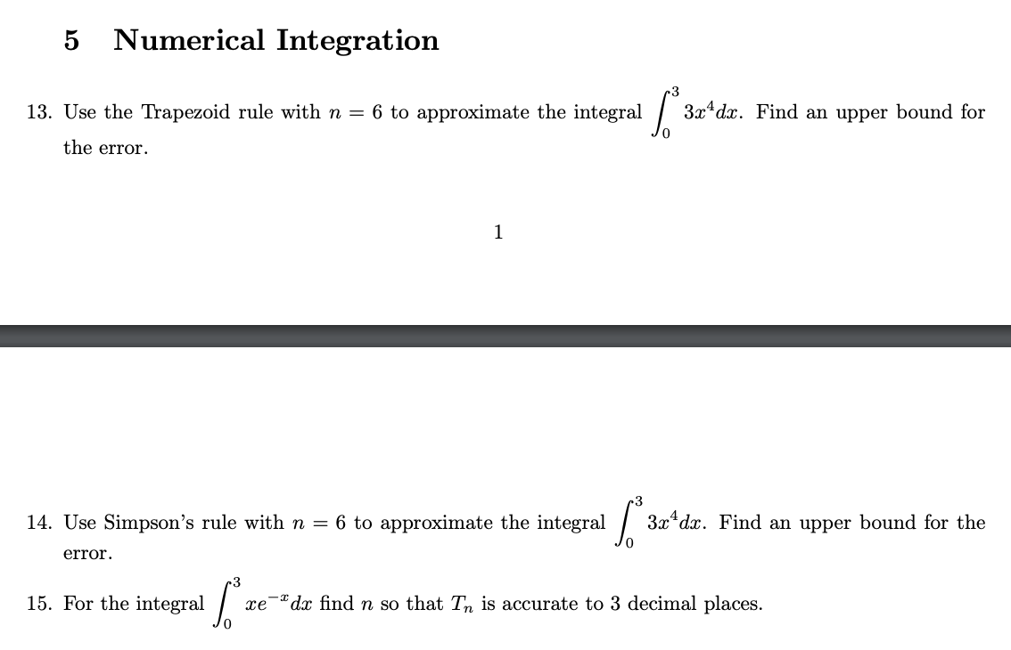 Solved 5 Numerical Integration 13. Use the Trapezoid rule | Chegg.com