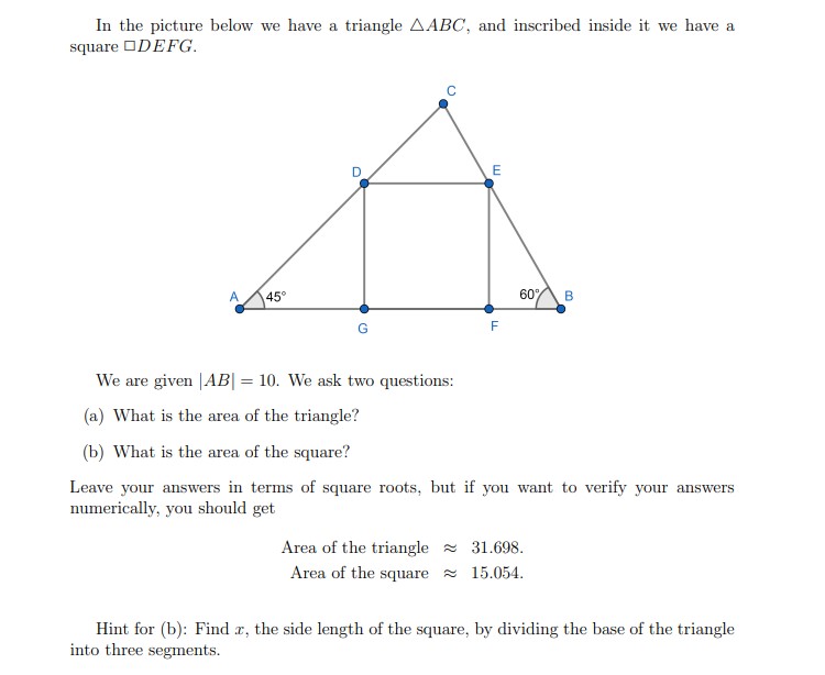 Solved In the picture below we have a triangle ABC, and | Chegg.com
