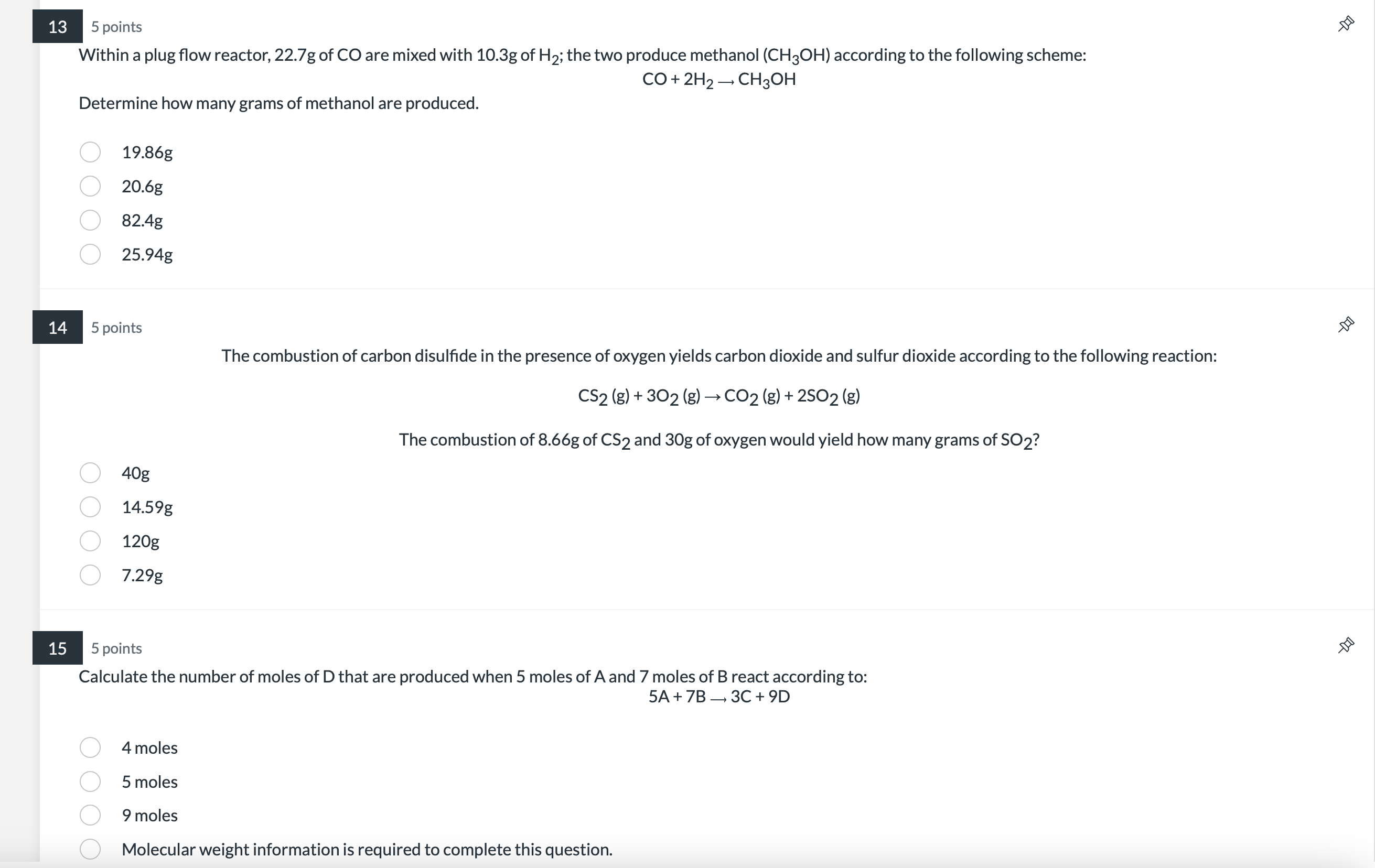 Solved 5 points Within a plug flow reactor, 22.7 g of CO are | Chegg.com