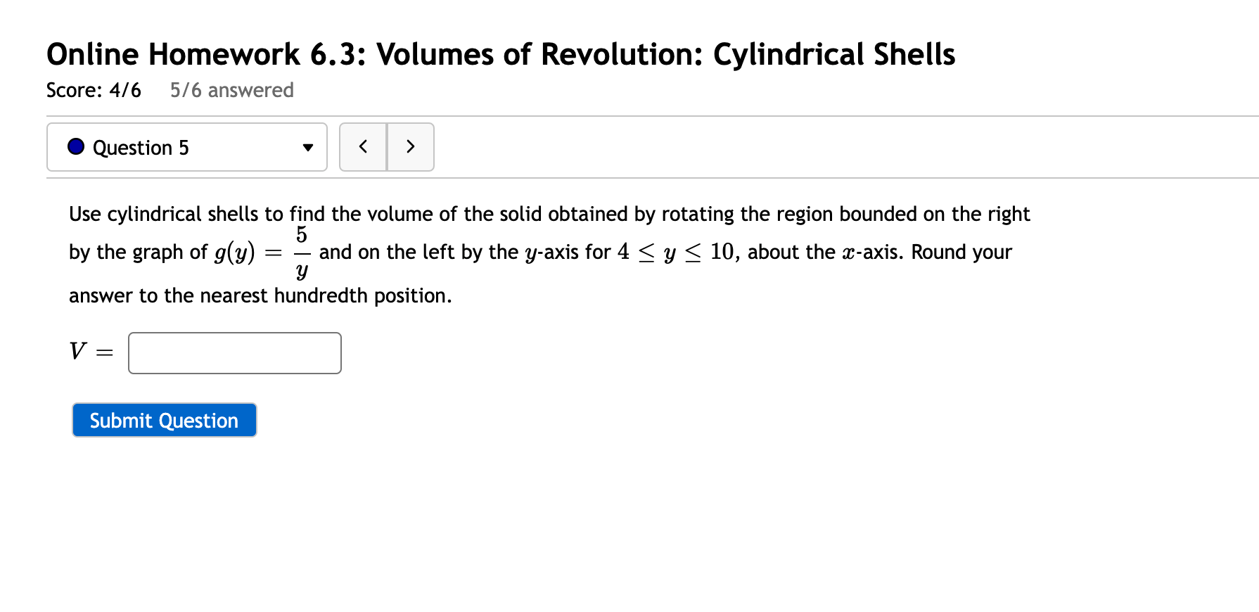 Solved Online Homework 6.3: Volumes of Revolution: | Chegg.com