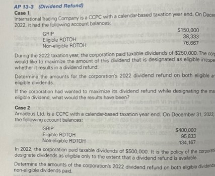 Solved AP 13-3 (Dividend Refund) Case 1 International | Chegg.com