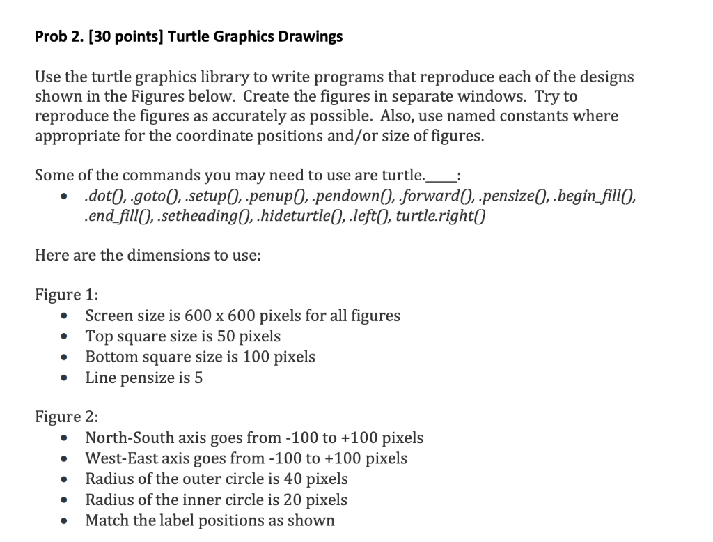 Solved Prob 2. [30 points] Turtle Graphics Drawings Use the | Chegg.com