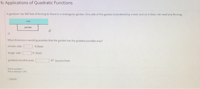 Solved k: Applications of Quadratic Functions A gardener has | Chegg.com