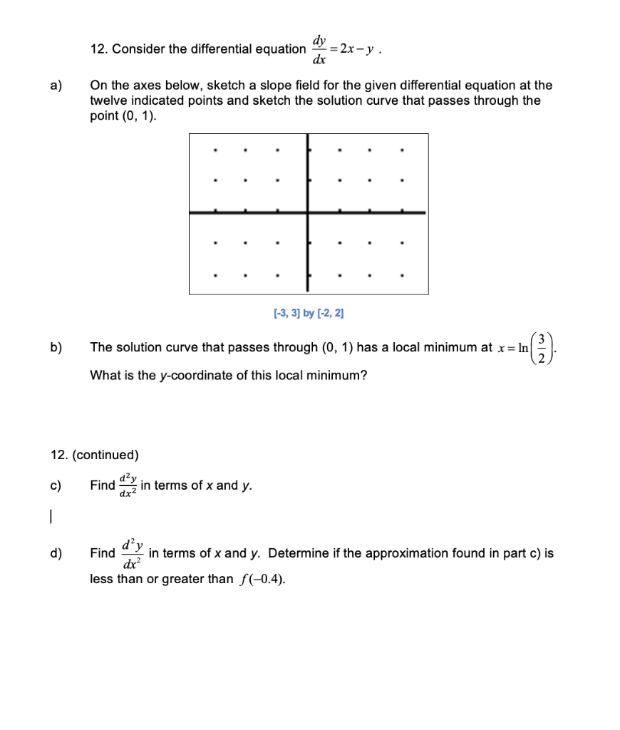 Solved 12. Consider the differential equation dy dx = 2x-y. | Chegg.com