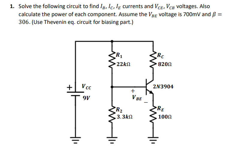 Solved Solve the following circuit to find IB,IC,IE currents | Chegg.com