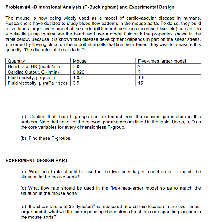Problem \#4 -Dimensional Analysis (П-Buckingham) and | Chegg.com