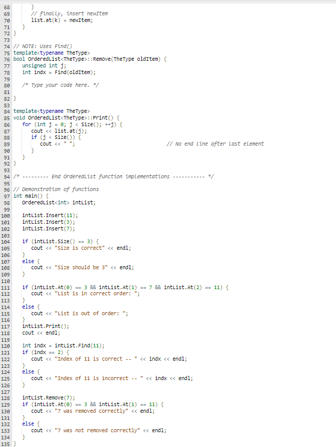 Solved An OrderedList is a vector that keeps elements in | Chegg.com