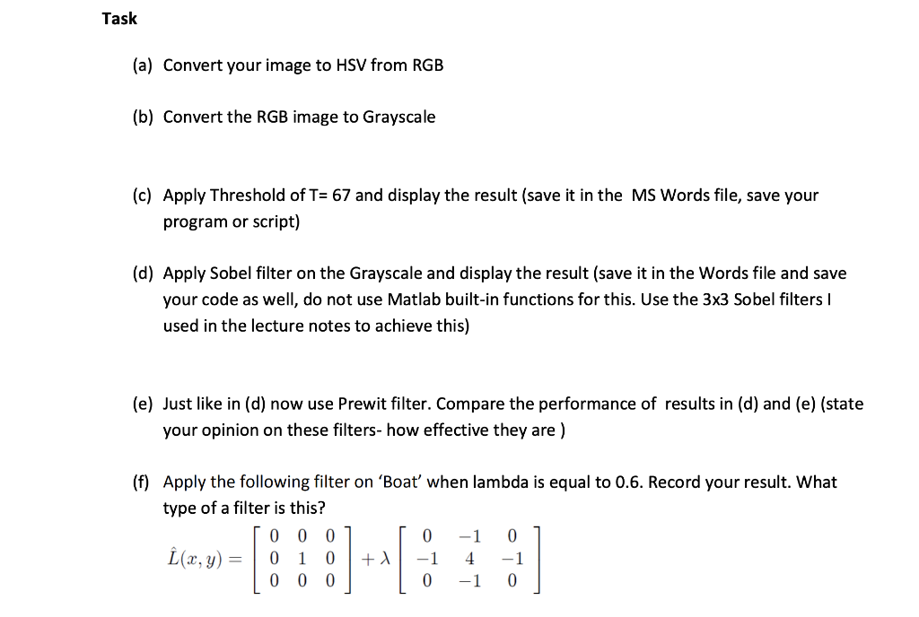 Task (a) Convert your image to HSV from RGB (b) | Chegg.com
