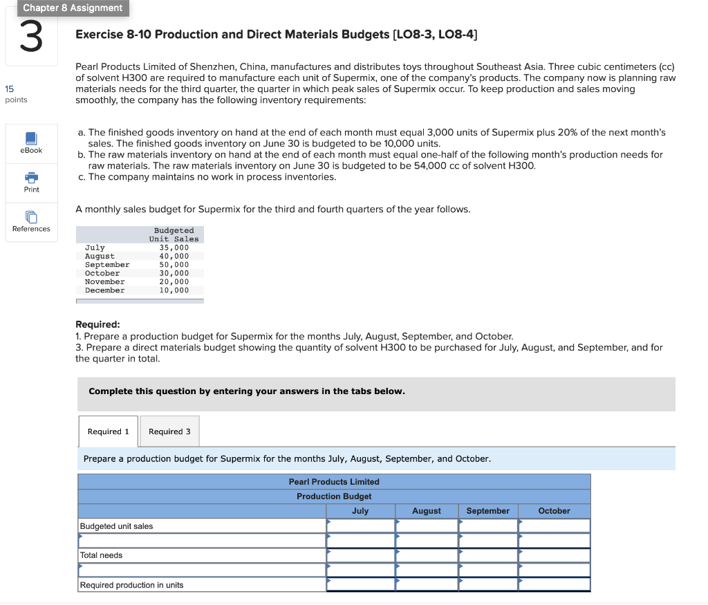 Solved Chapter 8 Assignment 3 Exercise 8-10 Production and | Chegg.com