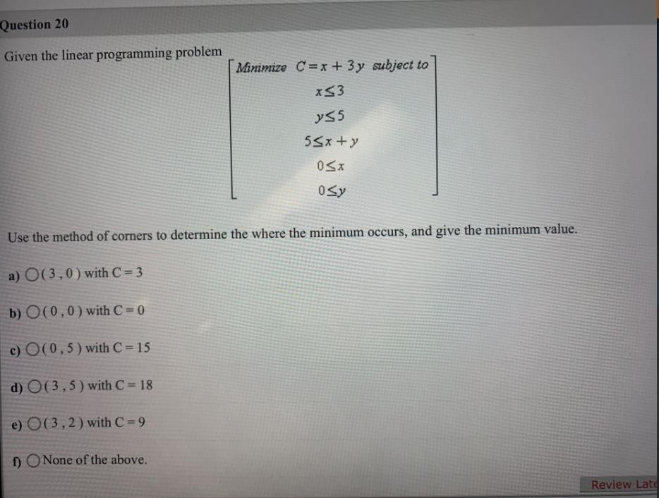 Solved Given the linear programming problem ⎣⎡ Minimize | Chegg.com