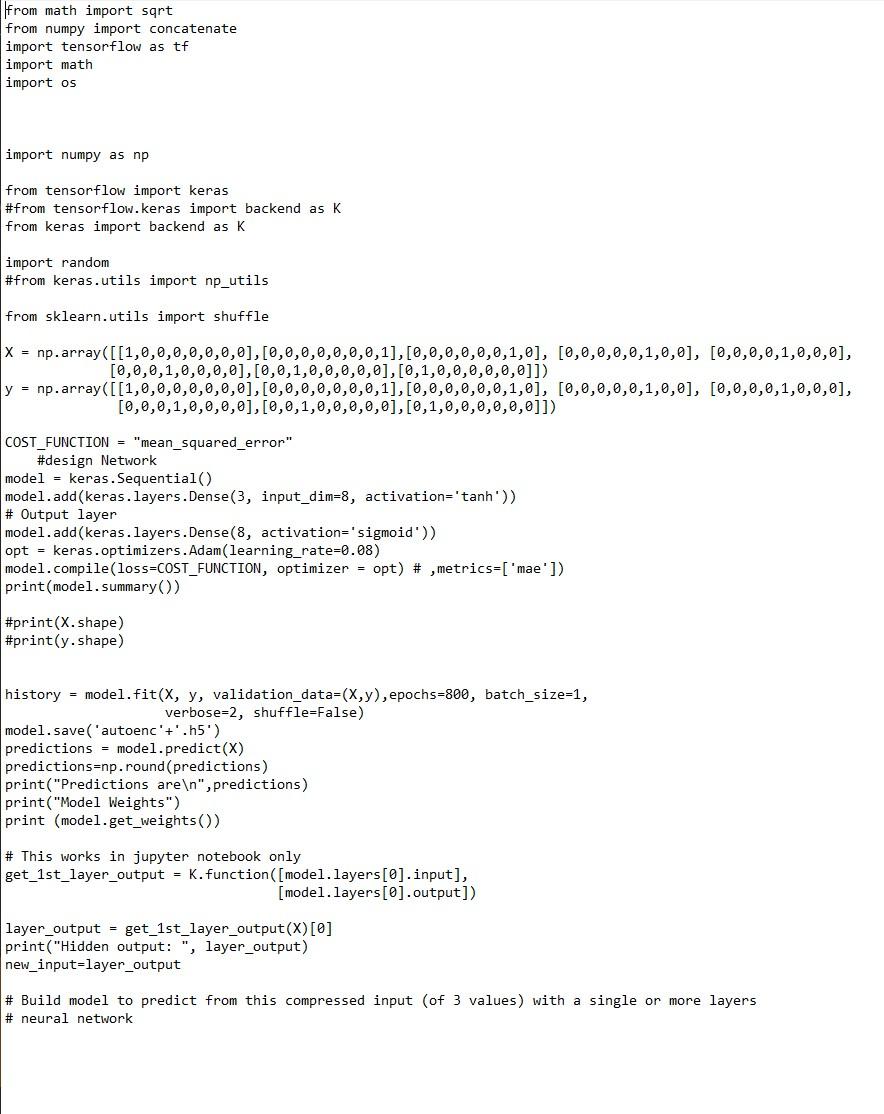 Solved You are given code that builds an 8-3-8 autoencoder | Chegg.com