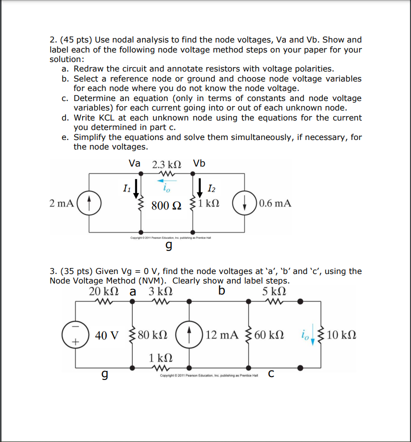 Solved 2. (45 pts) Use nodal analysis to find the node | Chegg.com