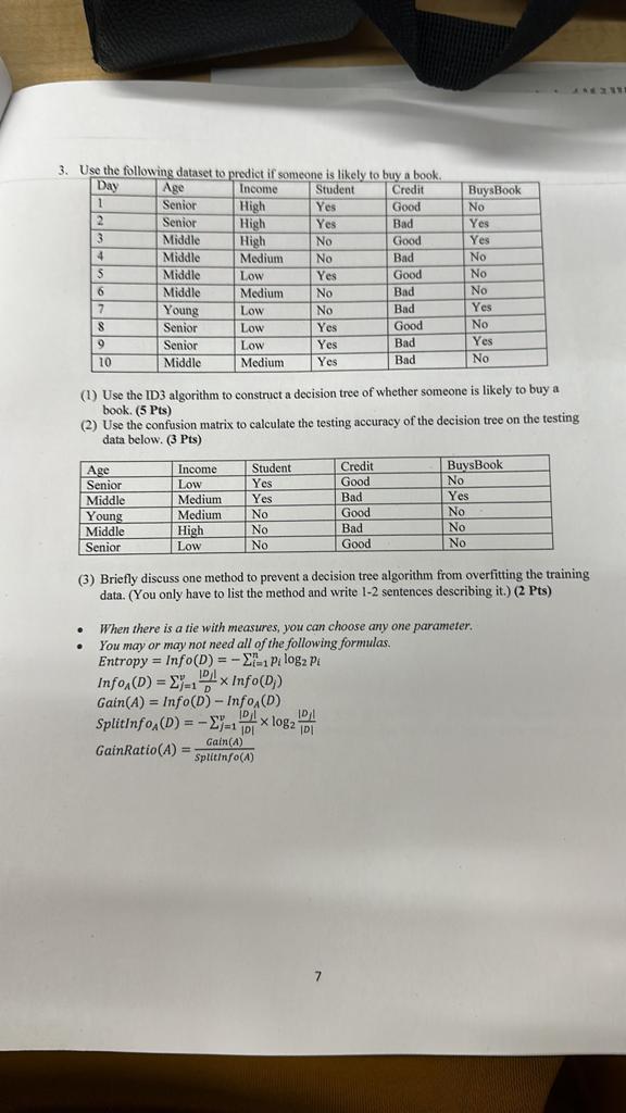 Solved 3. Use the followino datasat to nmilint if whawow in | Chegg.com