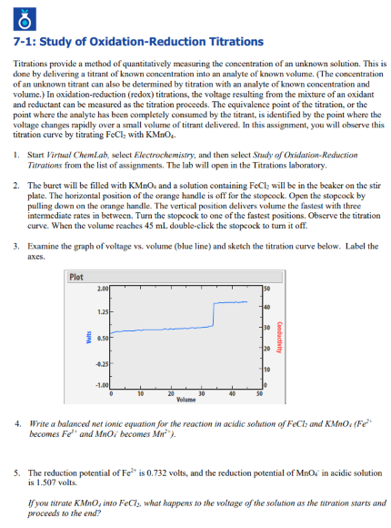 Solved o 7-1: Study of Oxidation-Reduction Titrations | Chegg.com