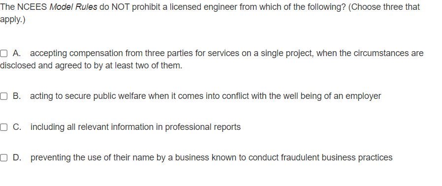 Solved The NCEES Model Rules do NOT prohibit a licensed | Chegg.com
