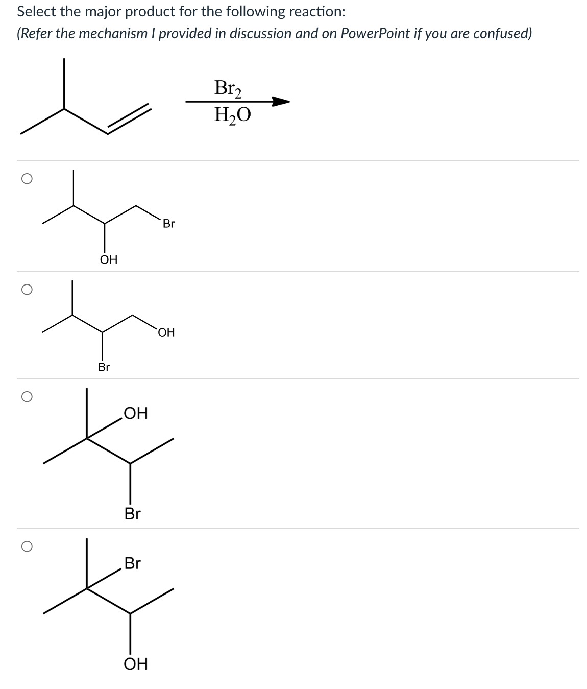 Solved Select the major product for the following reaction: | Chegg.com
