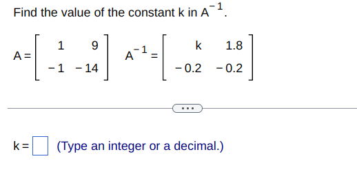 Solved Find the value of the constant k in A−1. | Chegg.com