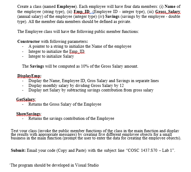 Solved Create a class (named Employee). Each employee will | Chegg.com