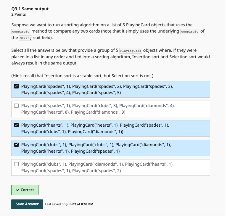 Solved Q3 Stable Sorts 4 Points Consider the following Java | Chegg.com