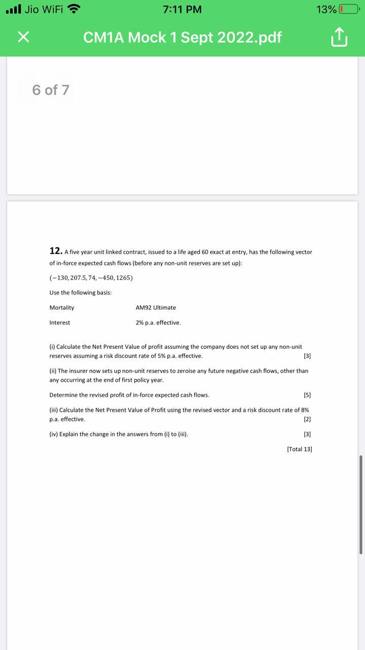 12. A five year unit linked contract, issued to a | Chegg.com