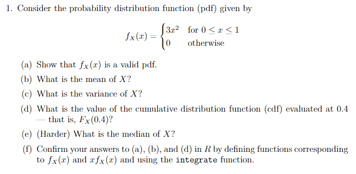 Solved 1. Consider the probability distribution function | Chegg.com