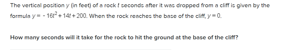 Solved The vertical position y (in feet) of a rock t seconds | Chegg.com