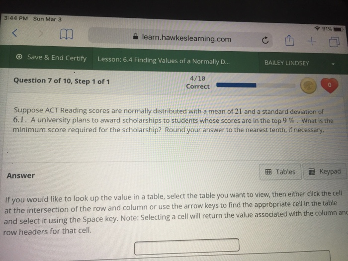 Solved 3:44 PM Sun Mar 3 91% learn.hawkeslearning.com O Save | Chegg.com