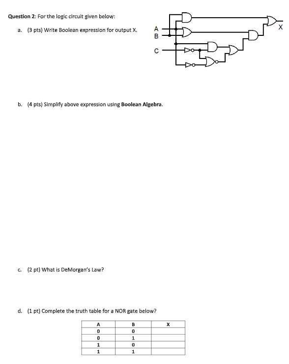 Solved Question 2 For The Logic Circuit Given Below A 3 