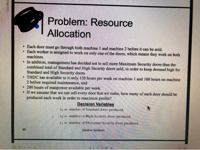 Solved Iterative Solutions Problem: Resource Allocation The | Chegg.com