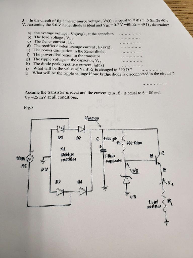 Solved 3 - In the circuit of fig.3 the ac source voltage, | Chegg.com