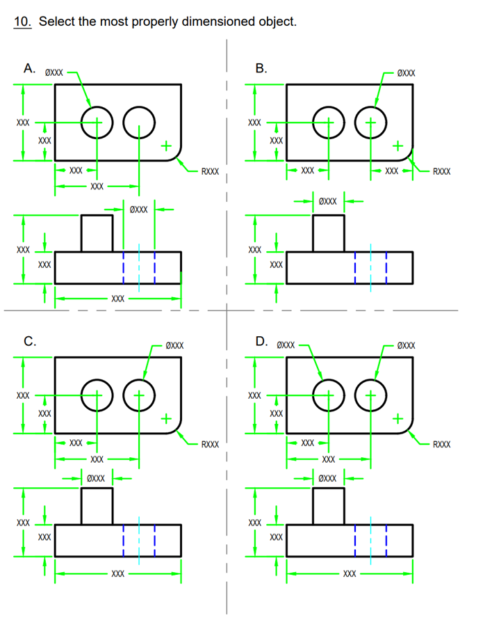 Solved 10. Select the most properly dimensioned object. | Chegg.com