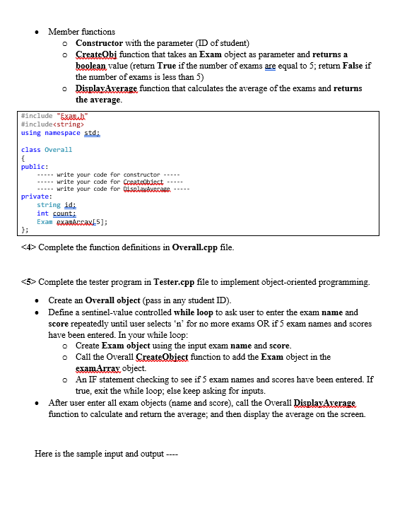 Solved you will define classes Exam and Overall, then | Chegg.com