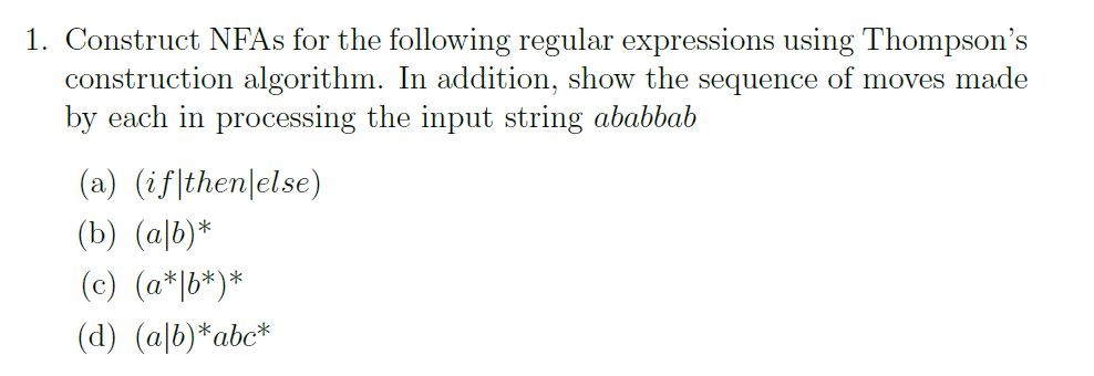 Solved 1. Construct NFAs for the following regular | Chegg.com