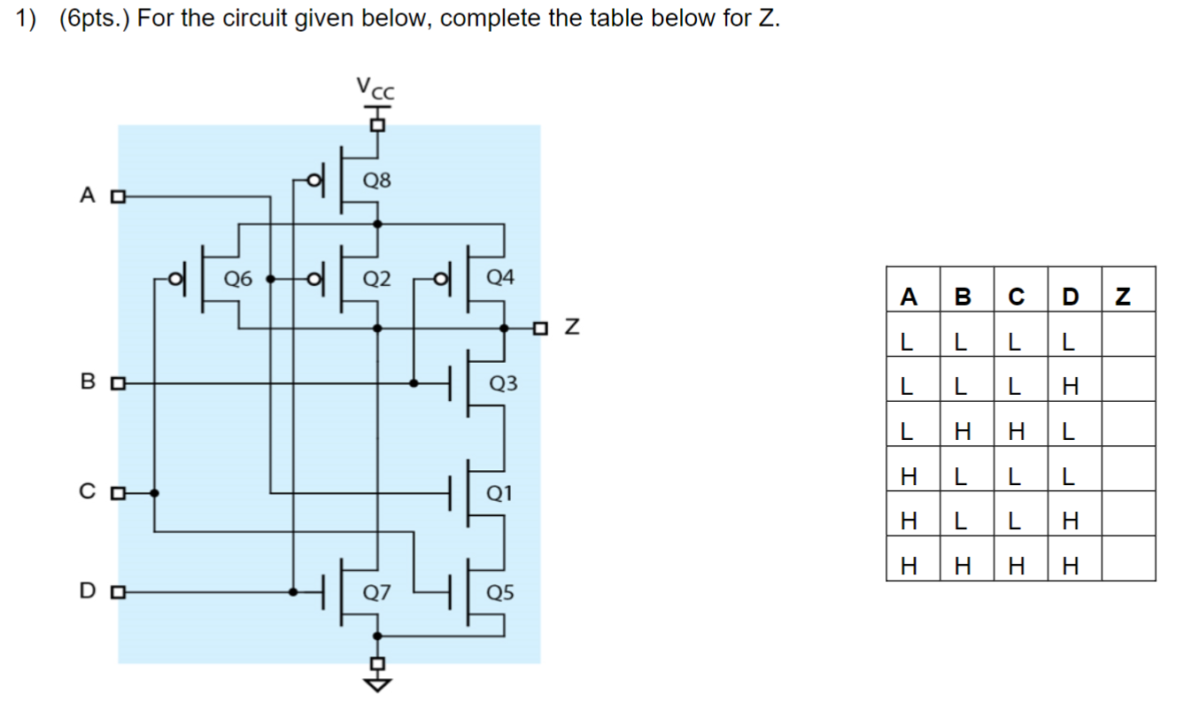 [Solved]: 1) (6pts.) For the circuit given below, complete