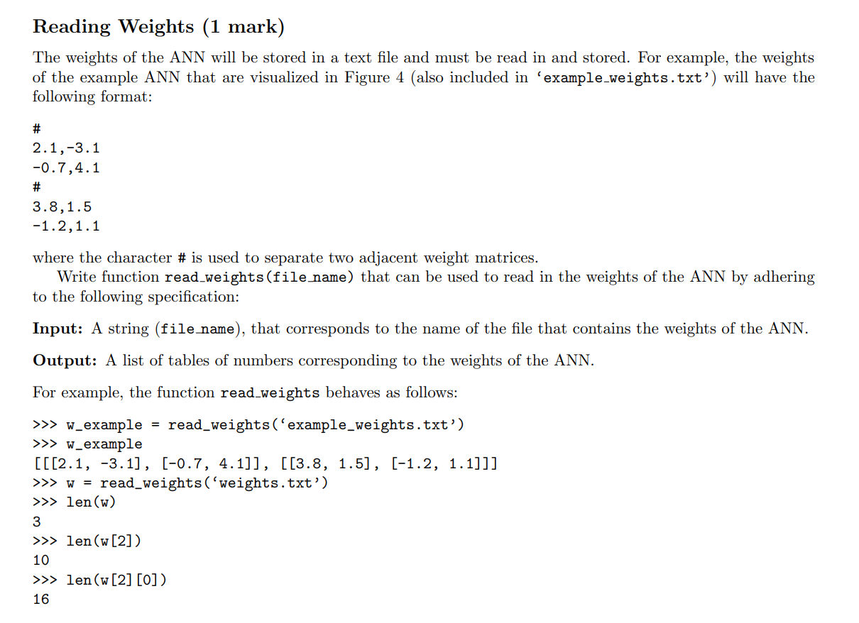 Solved Reading Weights (1 mark) The weights of the ANN will | Chegg.com